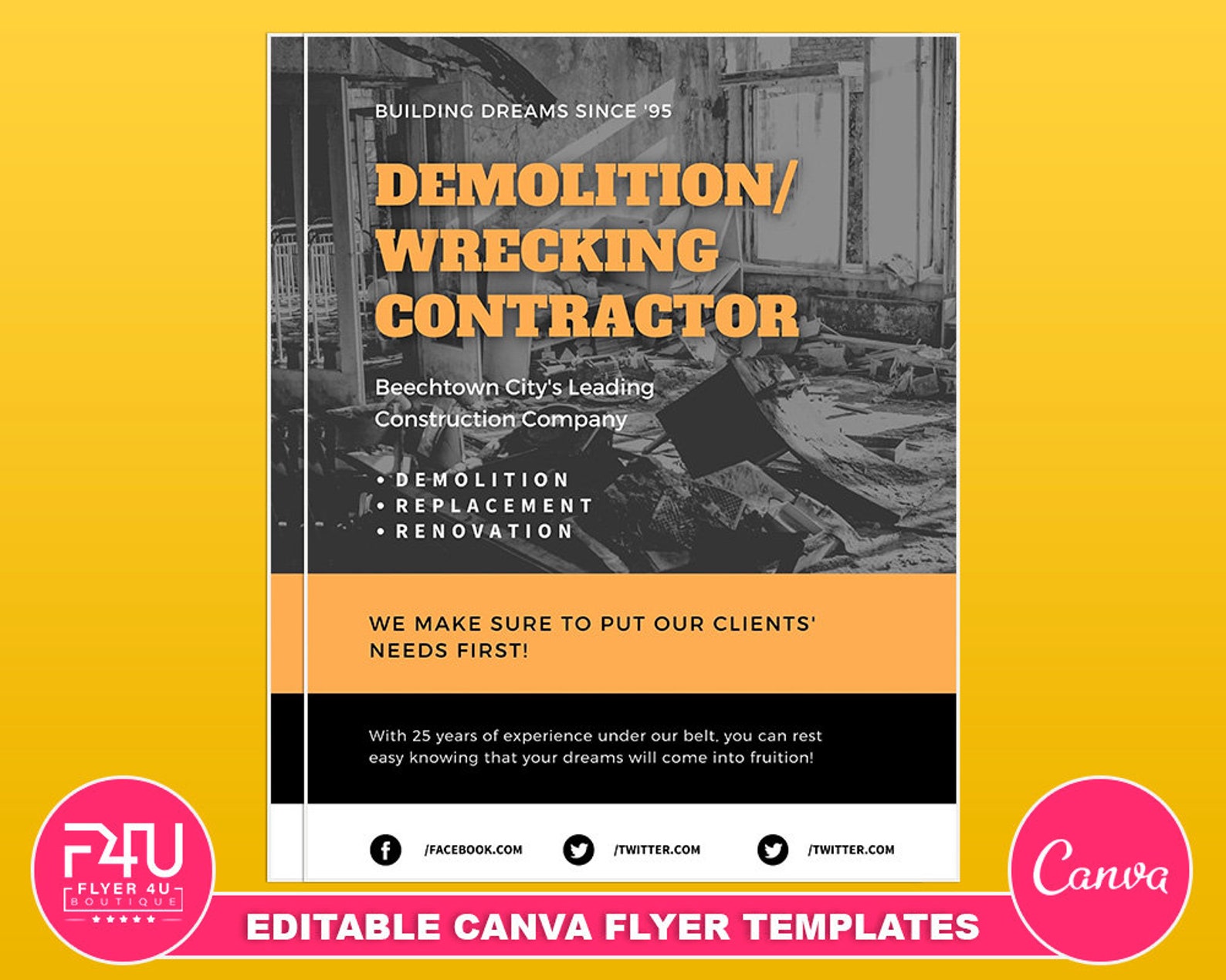 Demolition Wrecking Contractor Flyer,diy Canva Demolition Wrecking ...