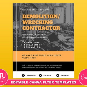 Demolition Wrecking Contractor Flyer,diy Canva Demolition Wrecking ...