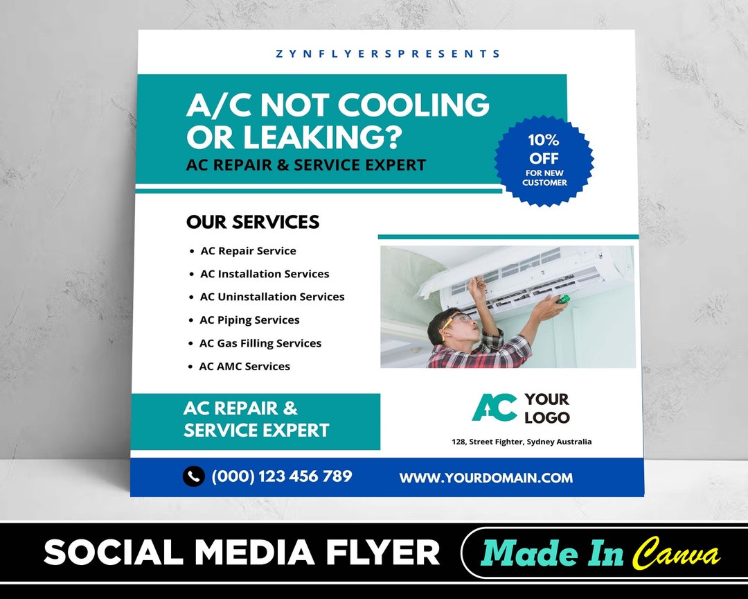 Air Conditioning Repair Flyer, DIY Canva Air Conditioning Template 2022 ...