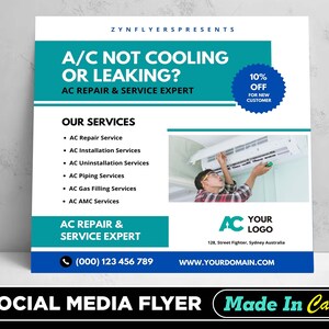 Air Conditioning Repair Flyer, DIY Canva Air Conditioning Template 2022 ...