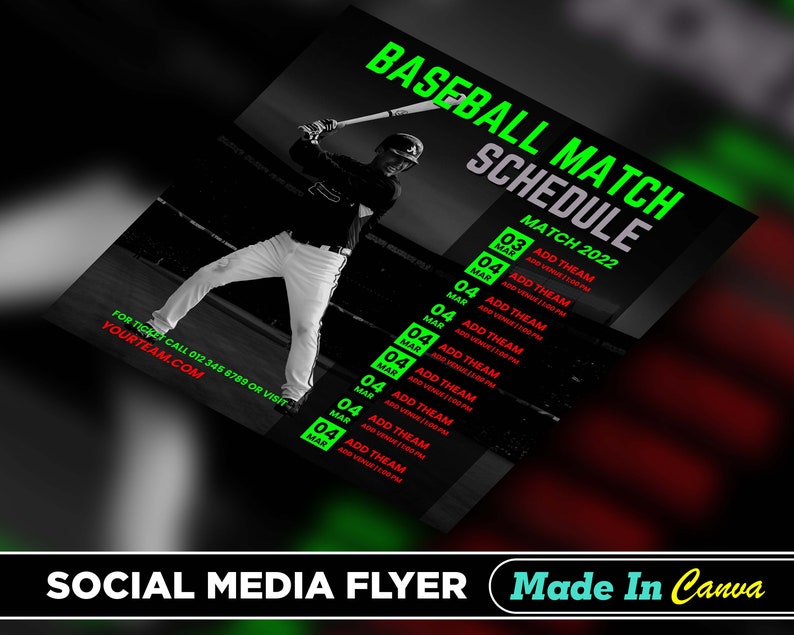 Baseball Game Schedule Flyer, DIY Canva Baseball Game Schedule Flyer ...