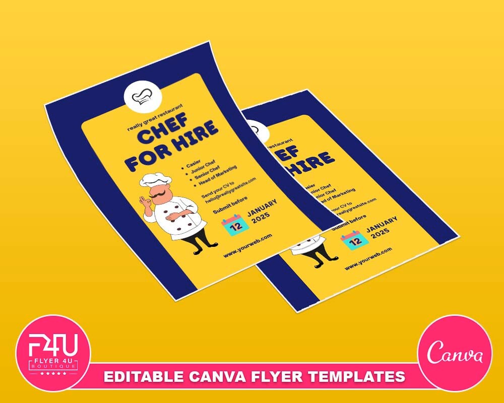 Chef for Hire Flyer DIY Canva Chef for Hire Flyer Template - Etsy