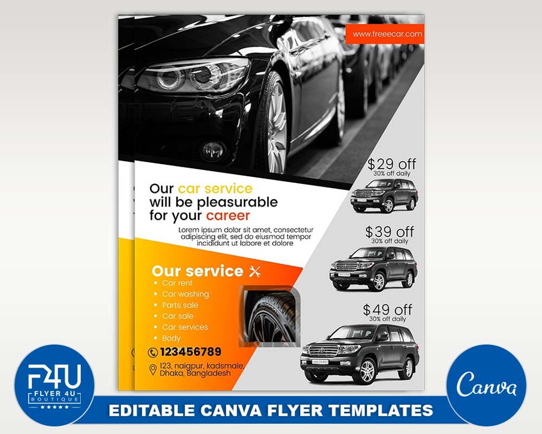 Automobile Flyer, DIY Canva Auto Mobile Flyer Template 2022, Editable ...