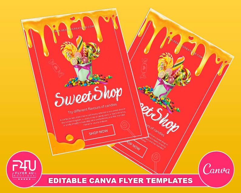 Sweet Shop Flyer, DIY Canva Sweet Shop Flyer Template 2022, Editable US ...