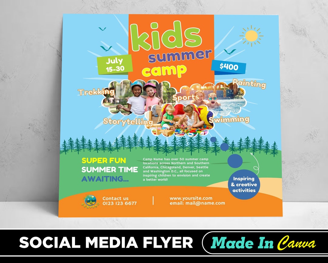Kids Summer Camp Flyer, DIY Canva Kids Summer Camp Flyer Template ...