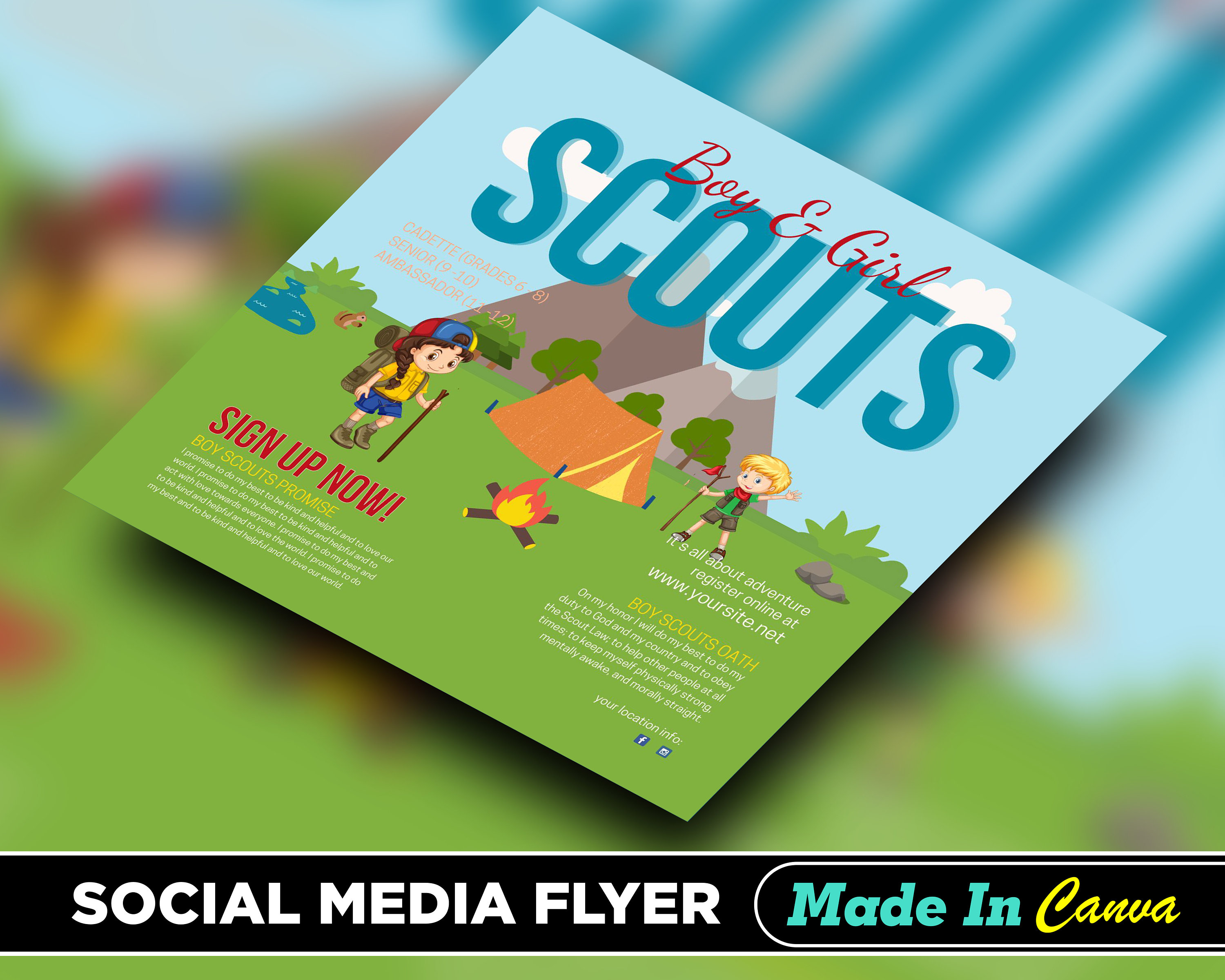 Scouts Flyer, DIY Canva Scouts Flyer Template, Editable Canva Social ...