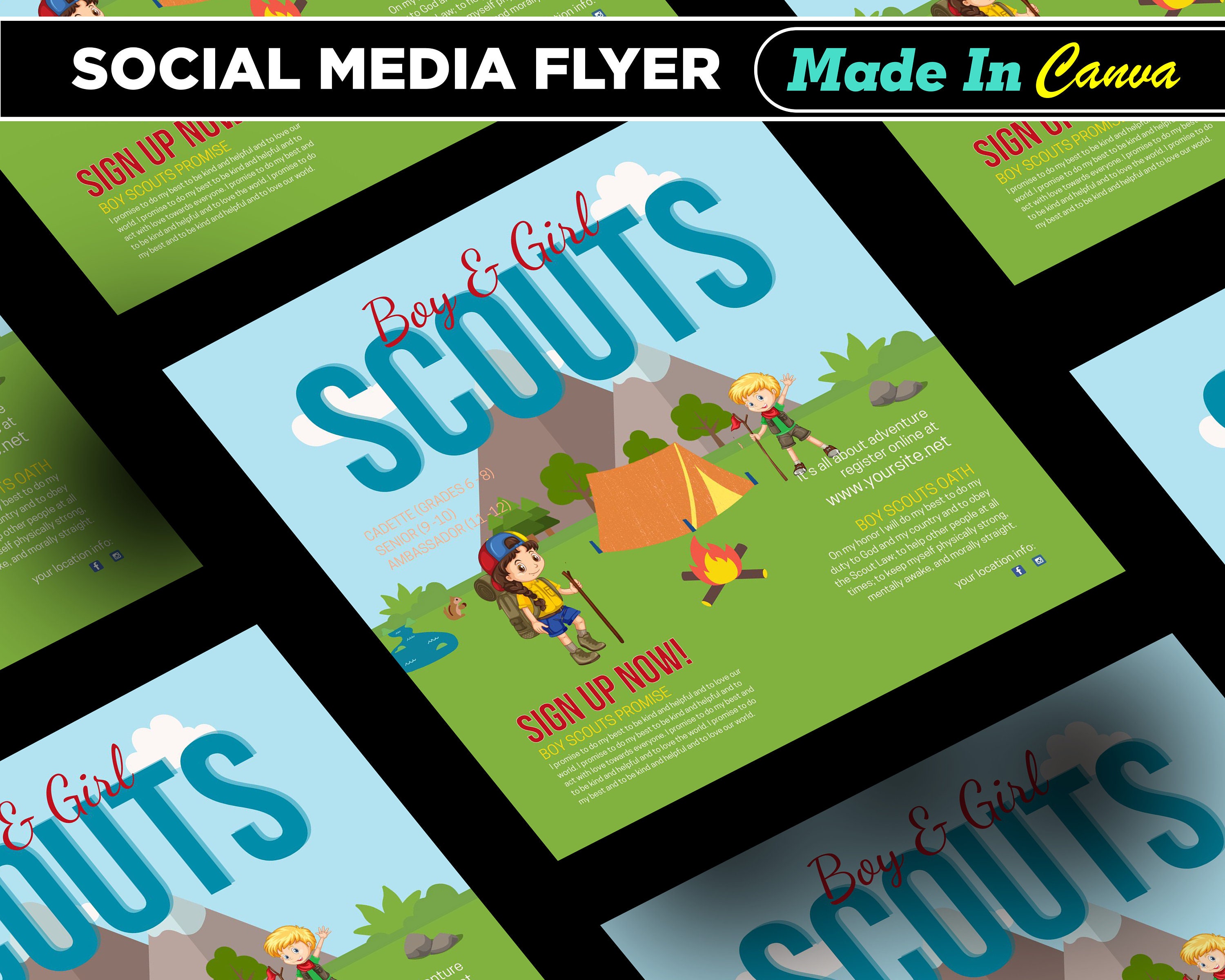 Scouts Flyer, DIY Canva Scouts Flyer Template, Editable Canva Social ...