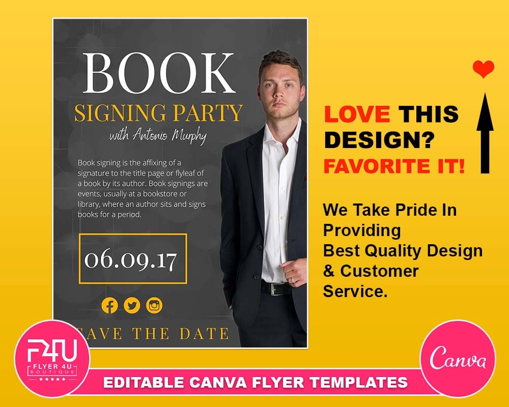 Book Signing Flyer, DIY Canva Book Signing Flyer Template 2022 ...