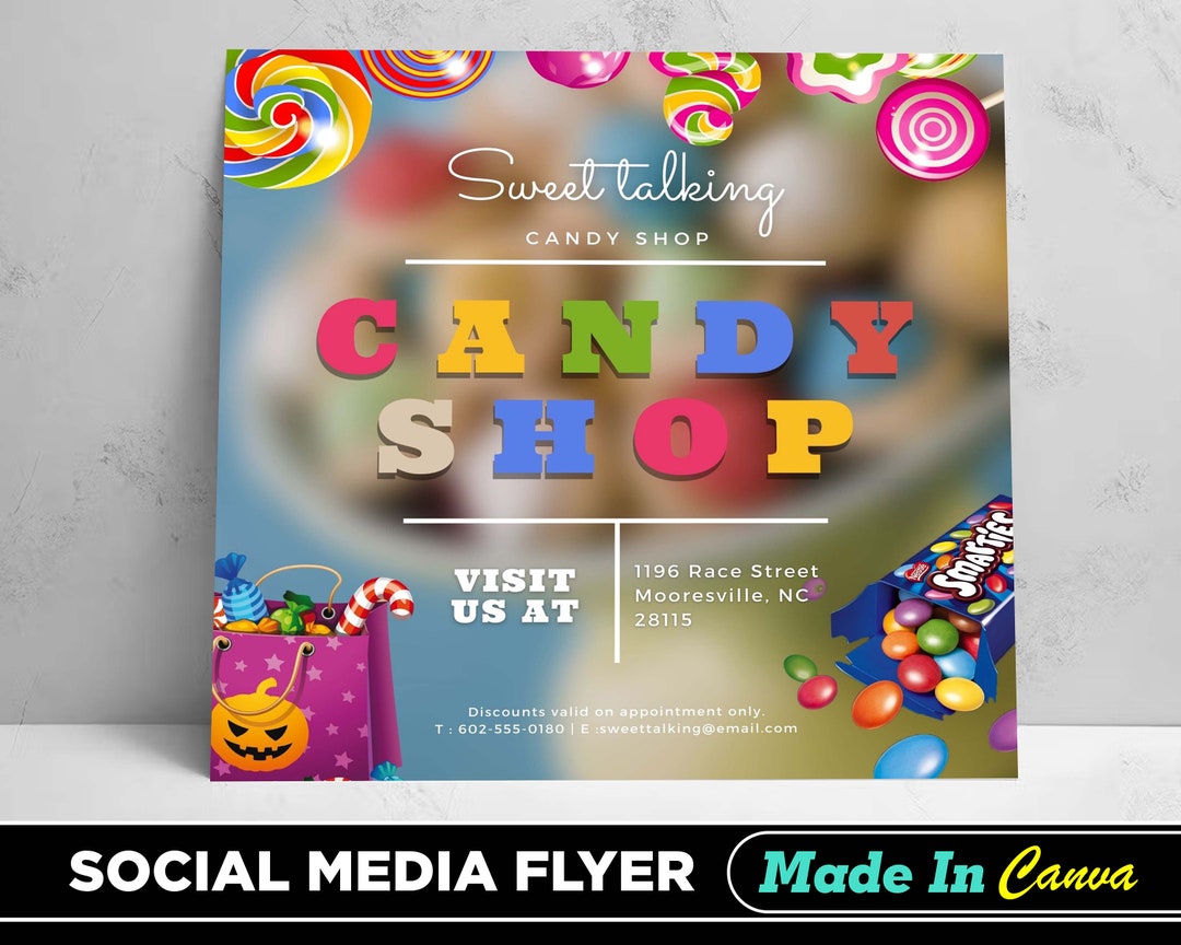 Candy Shop Flyer, DIY Canva Candy Shop Flyer Template 2022, Editable ...