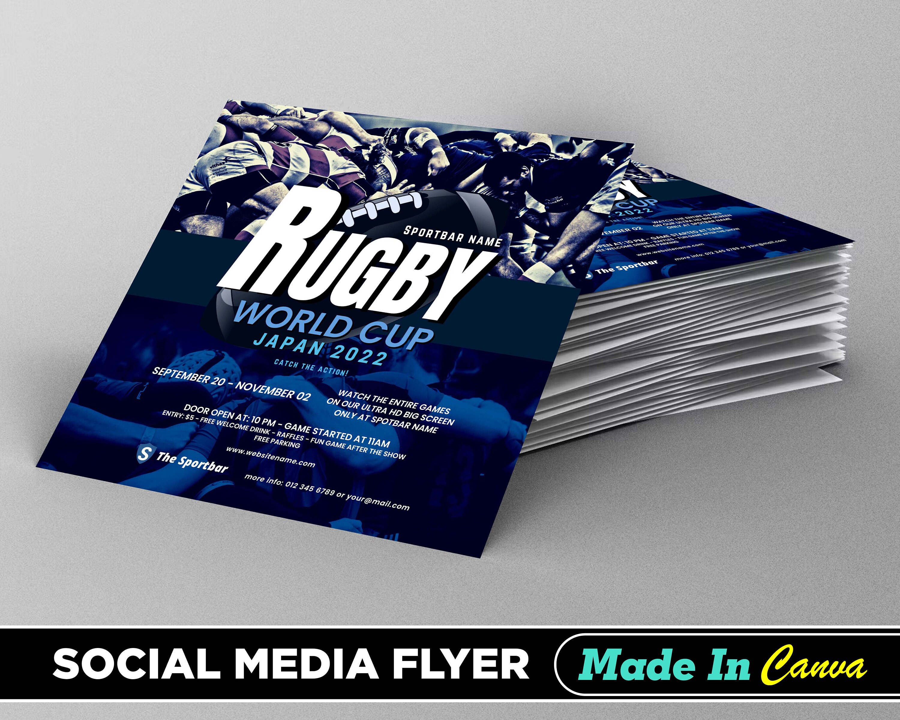 Rugby Flyer, DIY Canva Rugby Flyer Template 2022, Editable Social Media ...