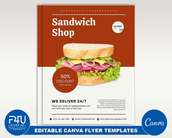 Sandwich Shop Flyer DIY Canva Sandwich Shop Flyer Template | Etsy