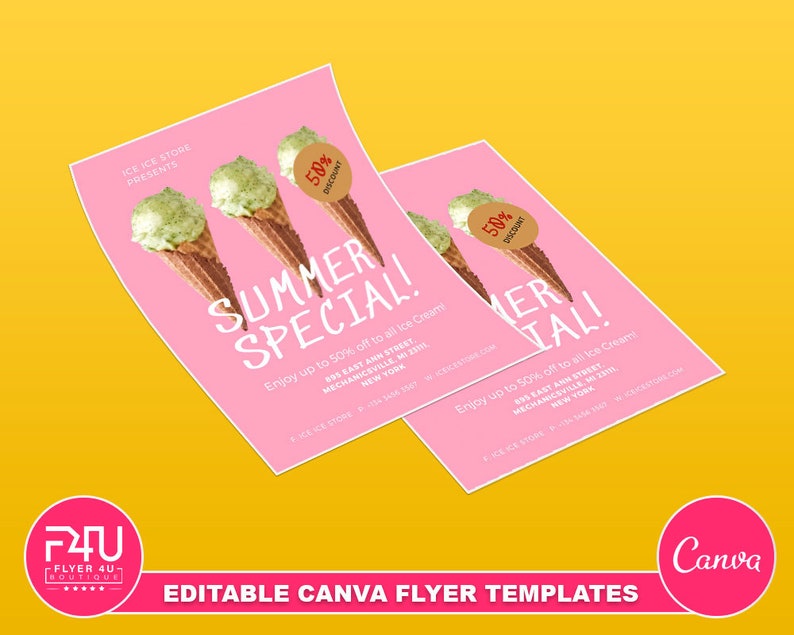 Ice Cream Shop Flyer, DIY Canva Ice Cream Shop Flyer Template, Editable ...