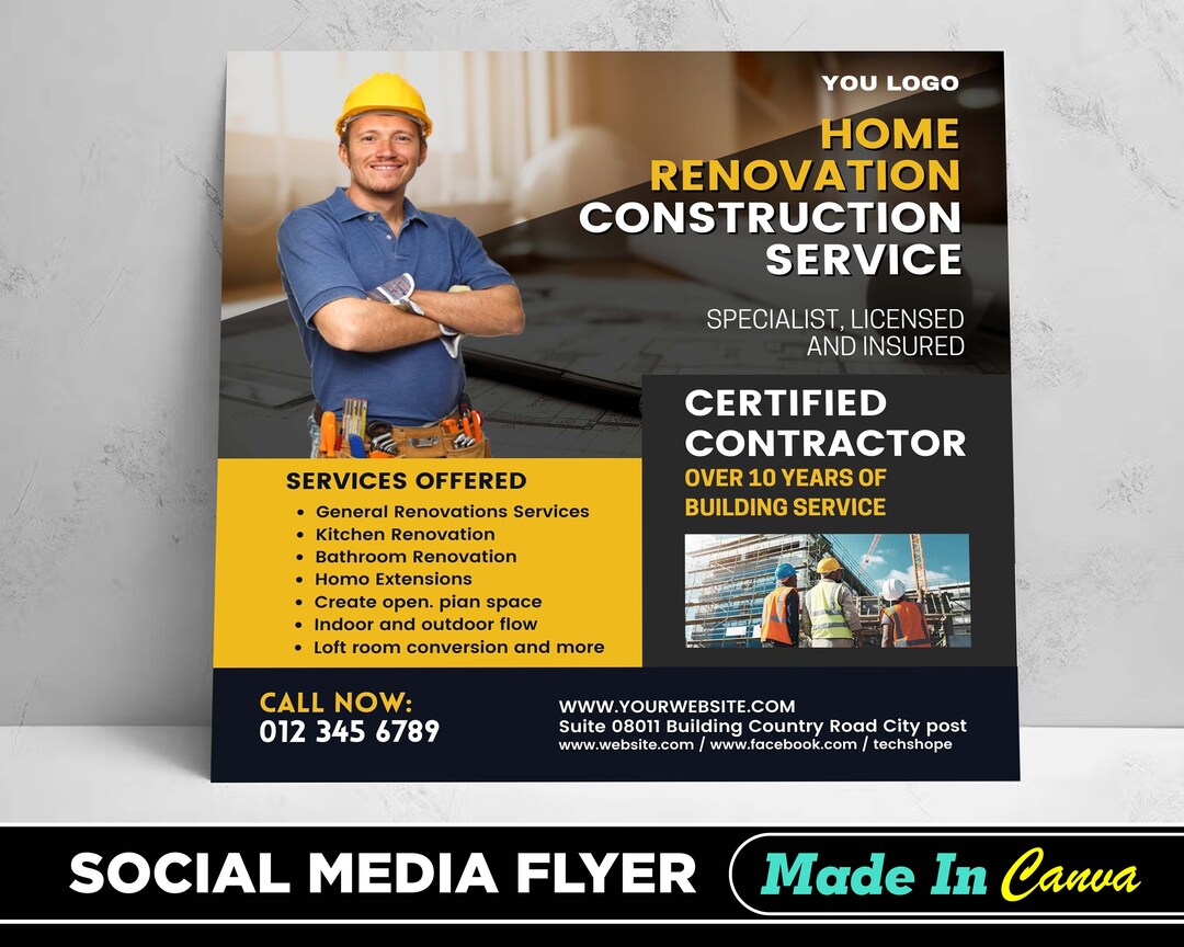 General Contractor Flyer, DIY Canva General Contractor Flyer Template ...