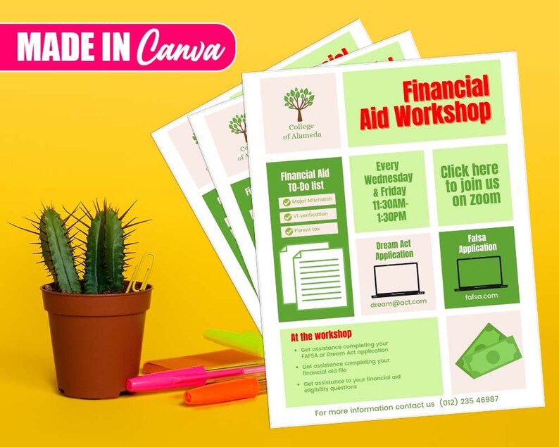Financial Aid Workshop Flyer, DIY Canva Financial Aid Workshop Flyer ...
