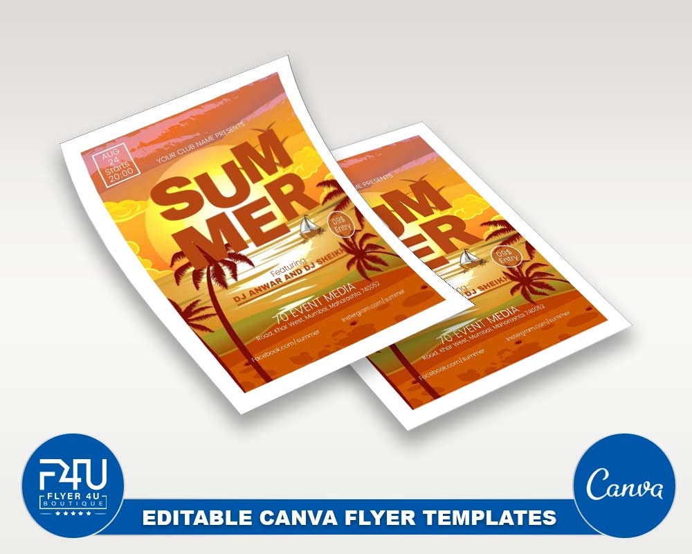Summer Flyer, DIY Canva Summer Flyer Template 2022, Editable Canva US ...