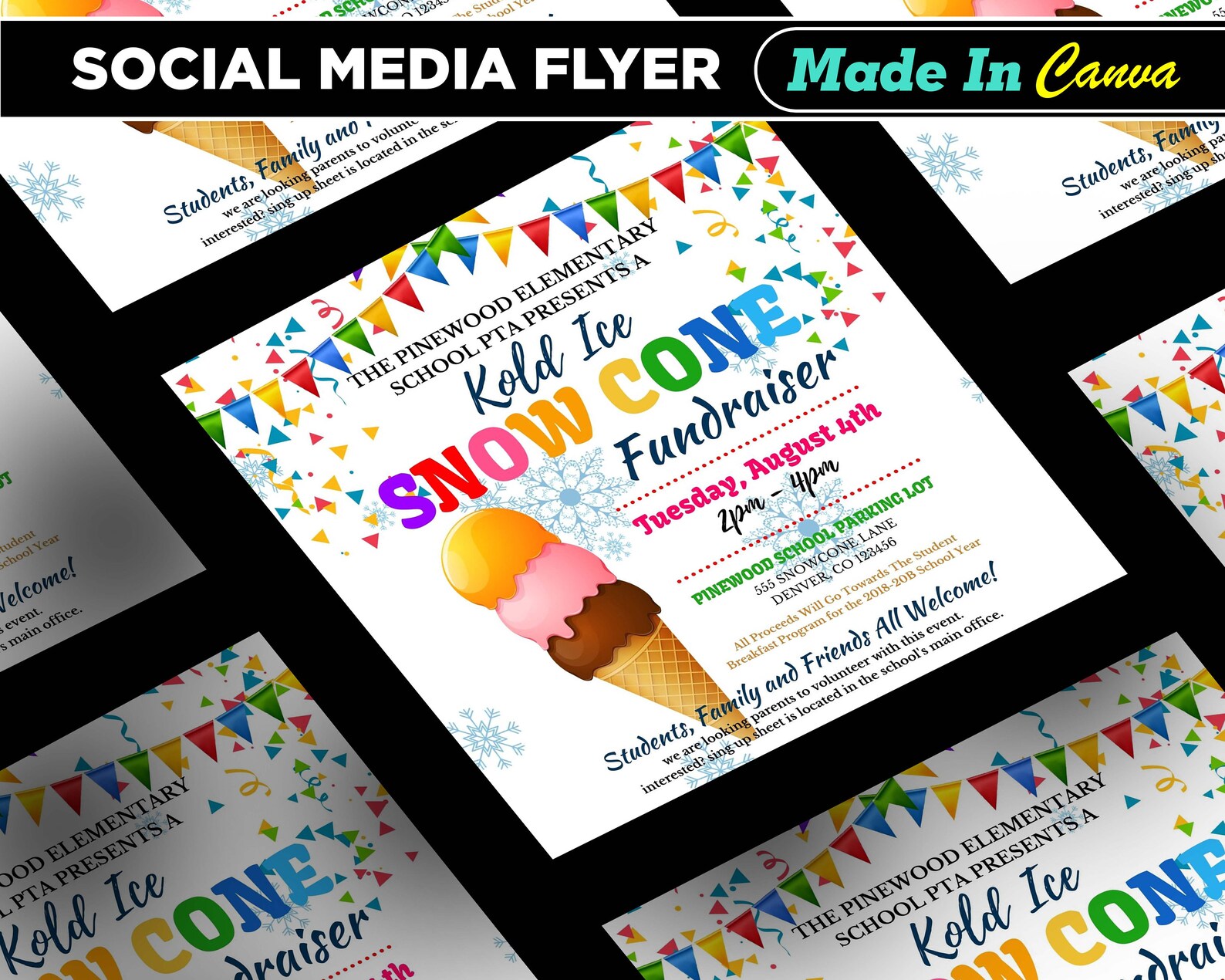 Snow Cone Flyer, DIY Canva Snow Cone Flyer Template 2022, Editable ...