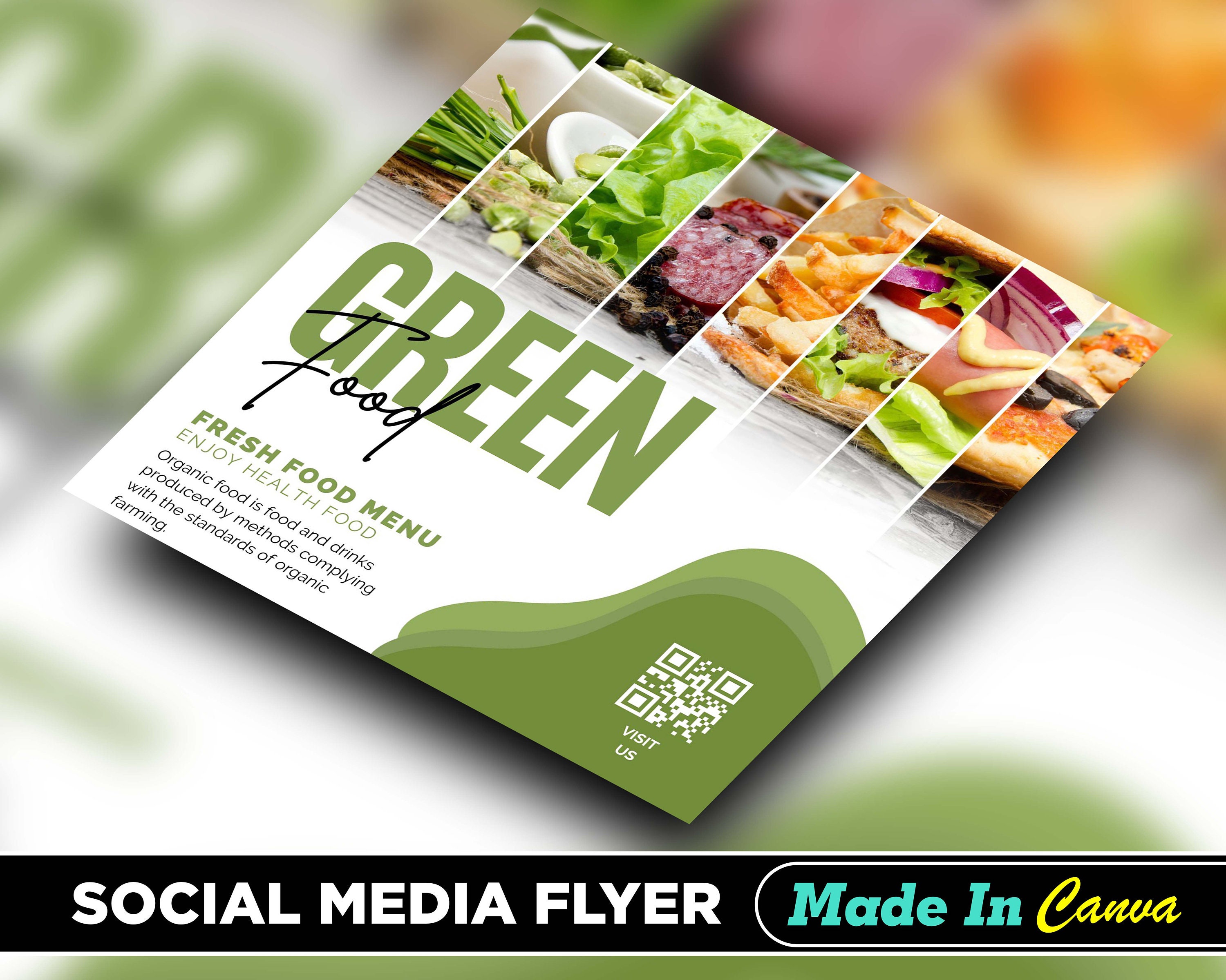 Green Food Flyer, DIY Canva Green Food Flyer Template, Editable Social ...