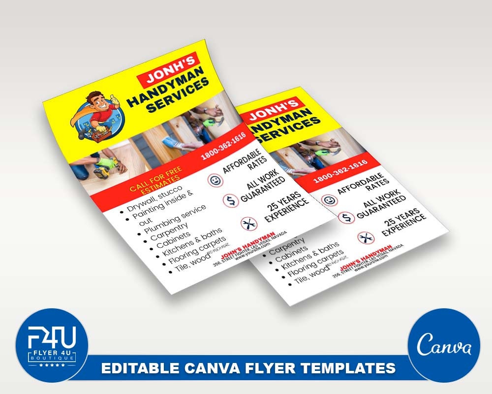 Handyman Service Flyer, DIY Canva Handyman Service Flyer Template 2022 ...