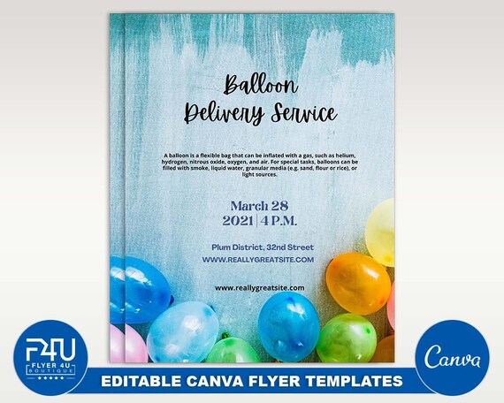 Balloon Delivery Service Flyer DIY Canva Balloon Delivery | Etsy
