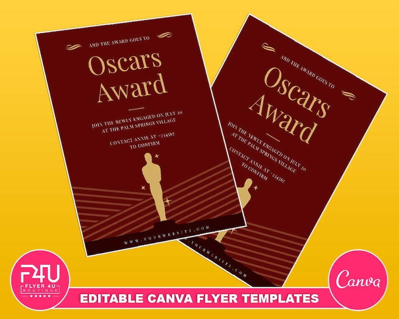 Oscars Award Flyer, DIY Canva Oscars Award Flyer, Editable Canva US ...