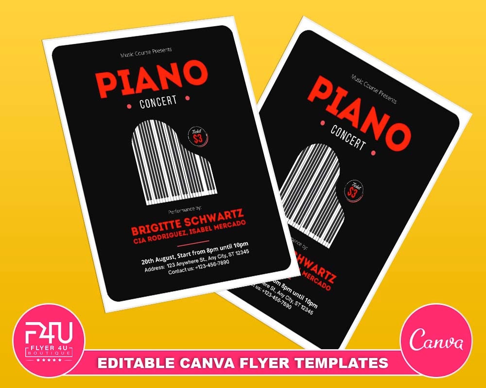 Piano Concerto Flyer, DIY Canva Piano Concerto Flyer Template, Editable ...