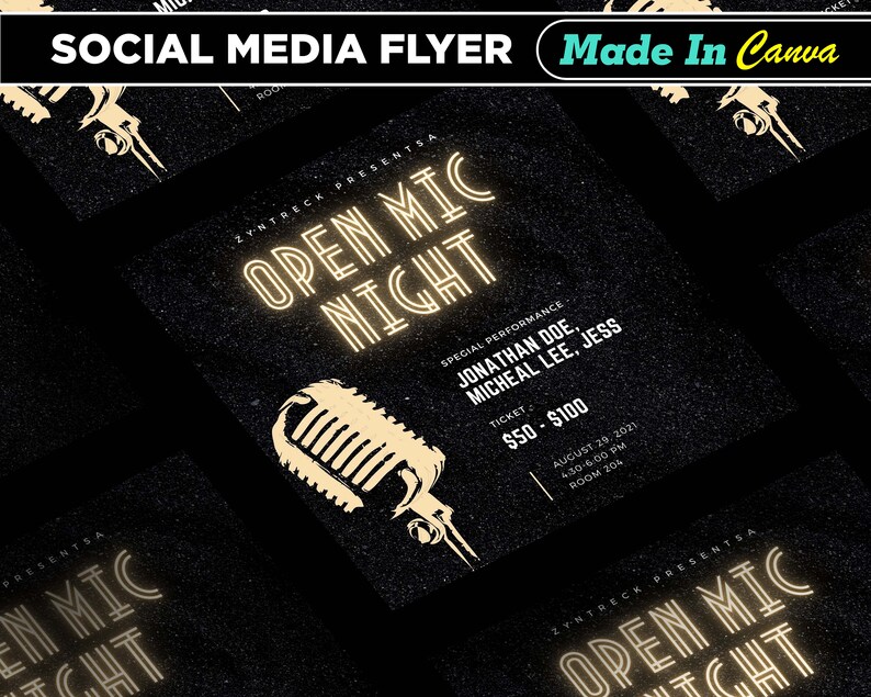 Open Mic Night Flyer DIY Canva Open Mic Night Flyer Template - Etsy