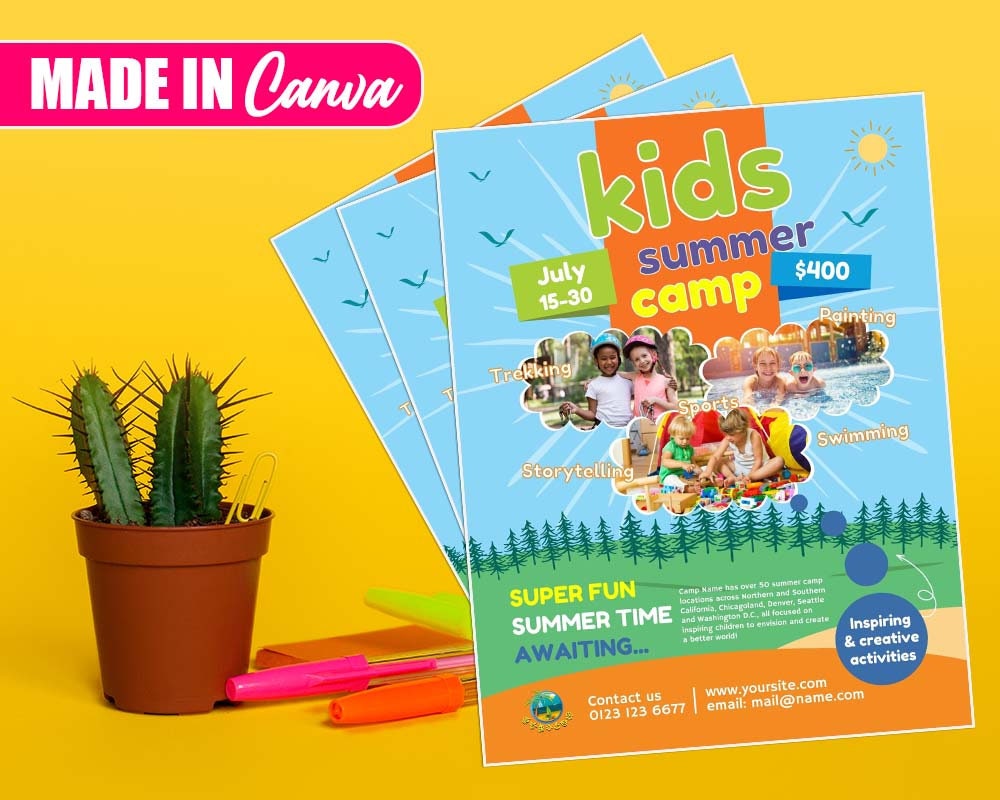 Kids Summer Camp Flyer, DIY Canva Kids Summer Camp Flyer 2022, Editable ...