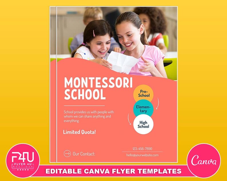 Montessori School Flyer, DIY Canva Montessori School Templates ...