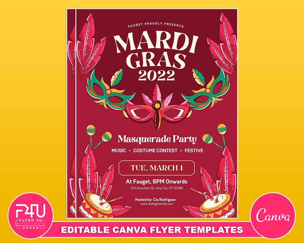 Mardi Gras Carnival Party Flyer DIY Canva Mardi Gras Carnival - Etsy