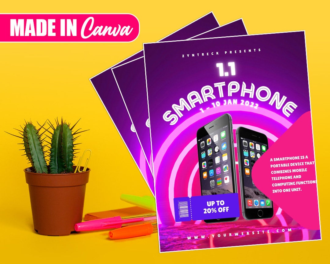 Smartphone Flyer, DIY Canva Smartphone Flyer Template 2022, Editable US ...