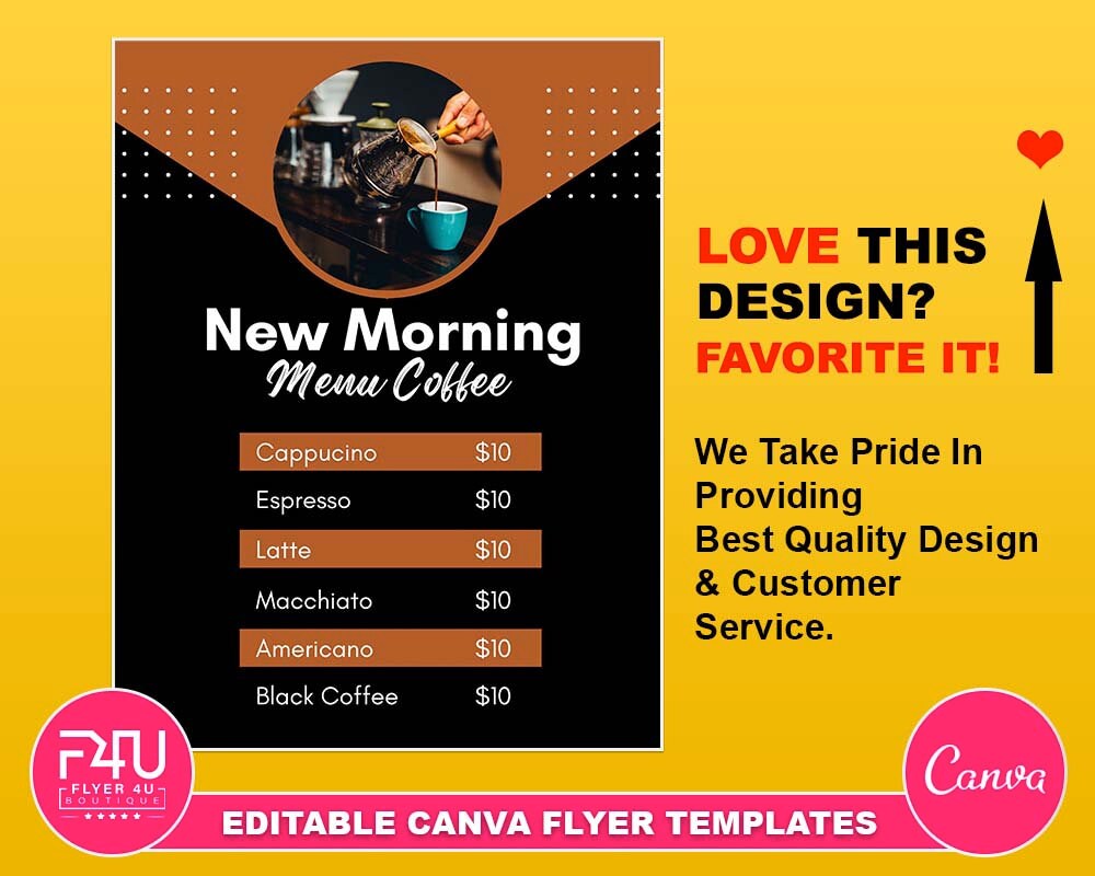 New Morning Menu Coffee Flyer DIY Canva New Morning Menu - Etsy