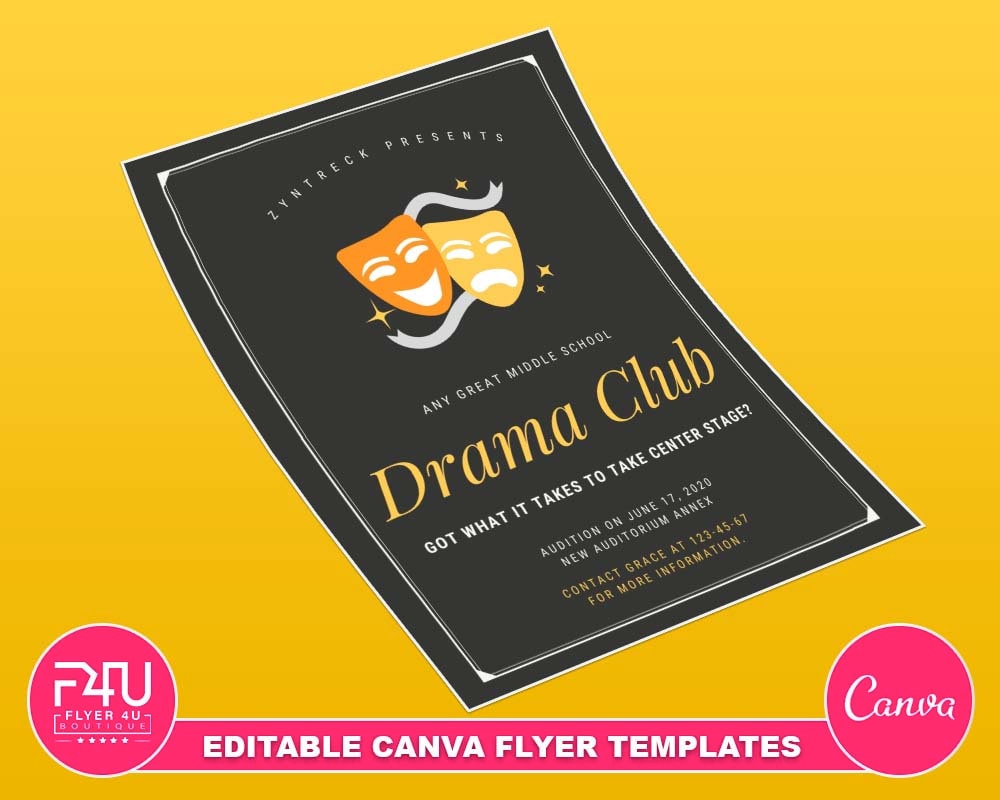 Drama Club Flyer, DIY Canva Drama Club Templates, Editable Canva US ...