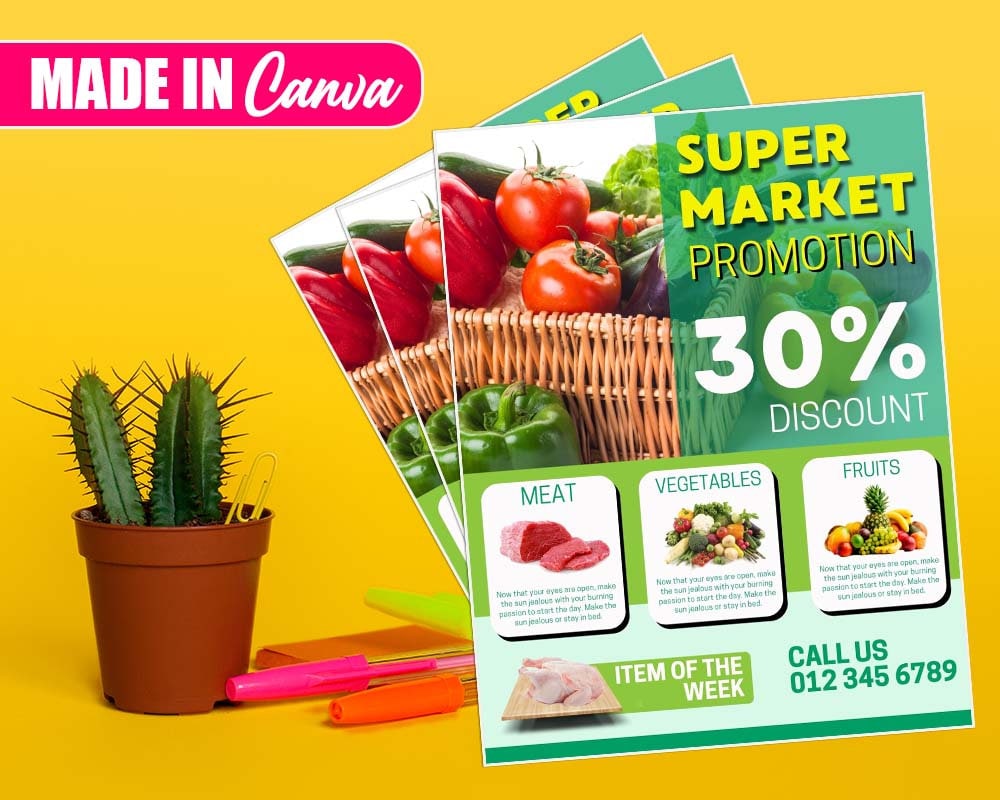 Supermarket Flyers, DIY Canva Supermarket Flyers, Editable Canva US ...