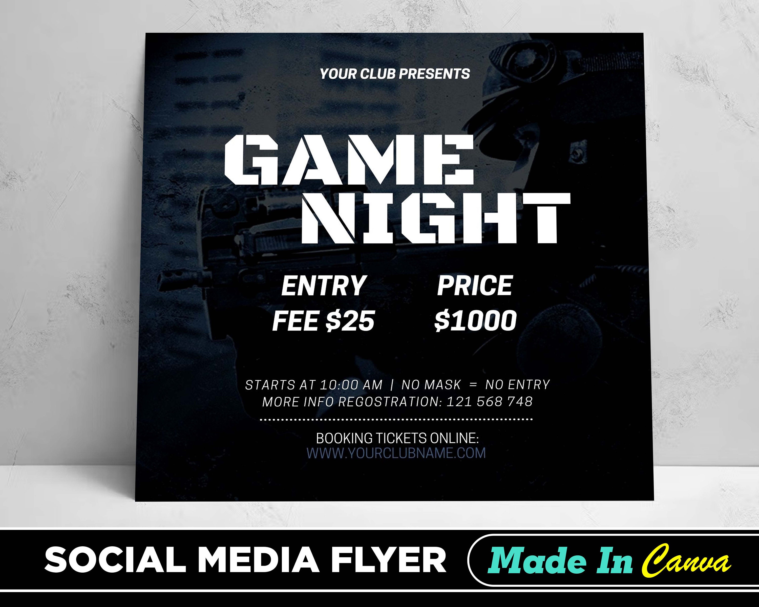 Game Night Flyer, DIY Canva Game Night Flyer Template 2022, Editable ...