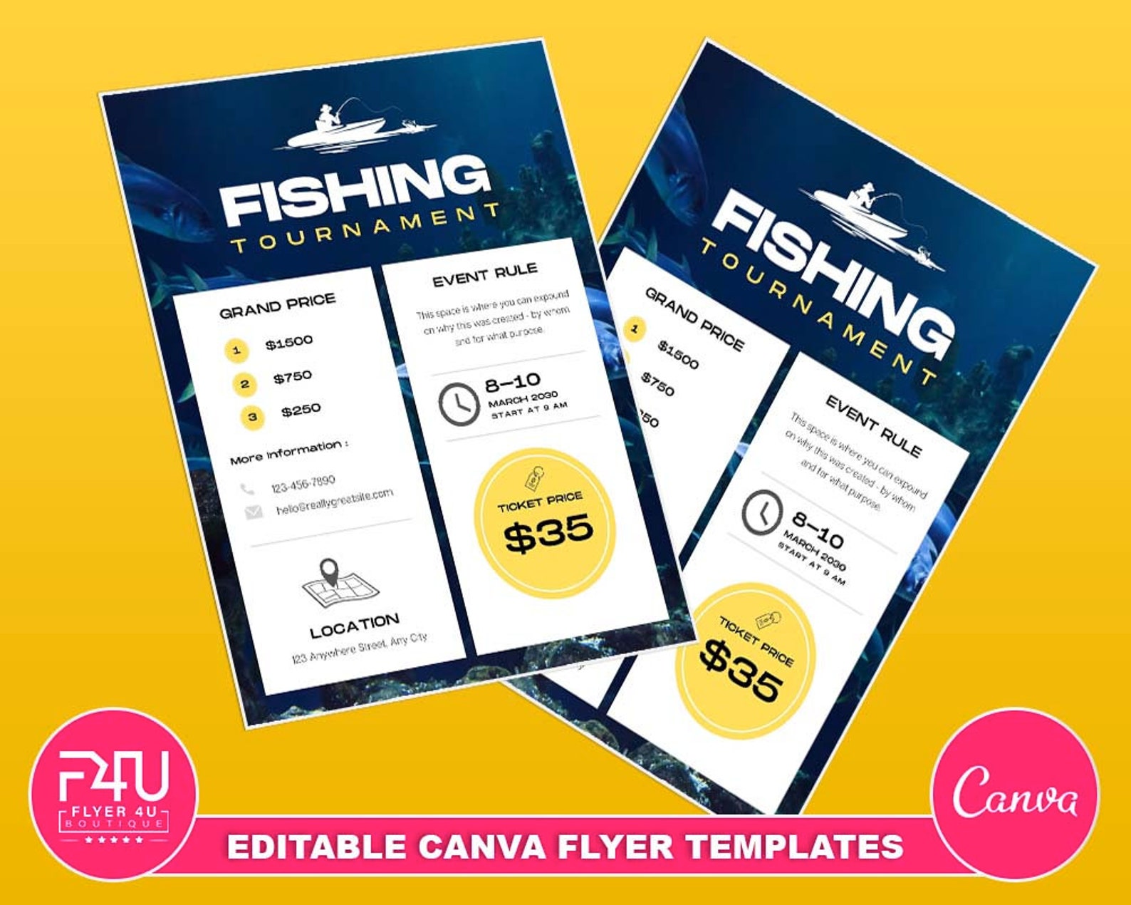 Fishing Tournament Flyer DIY Canva Fishing Tournament - Etsy