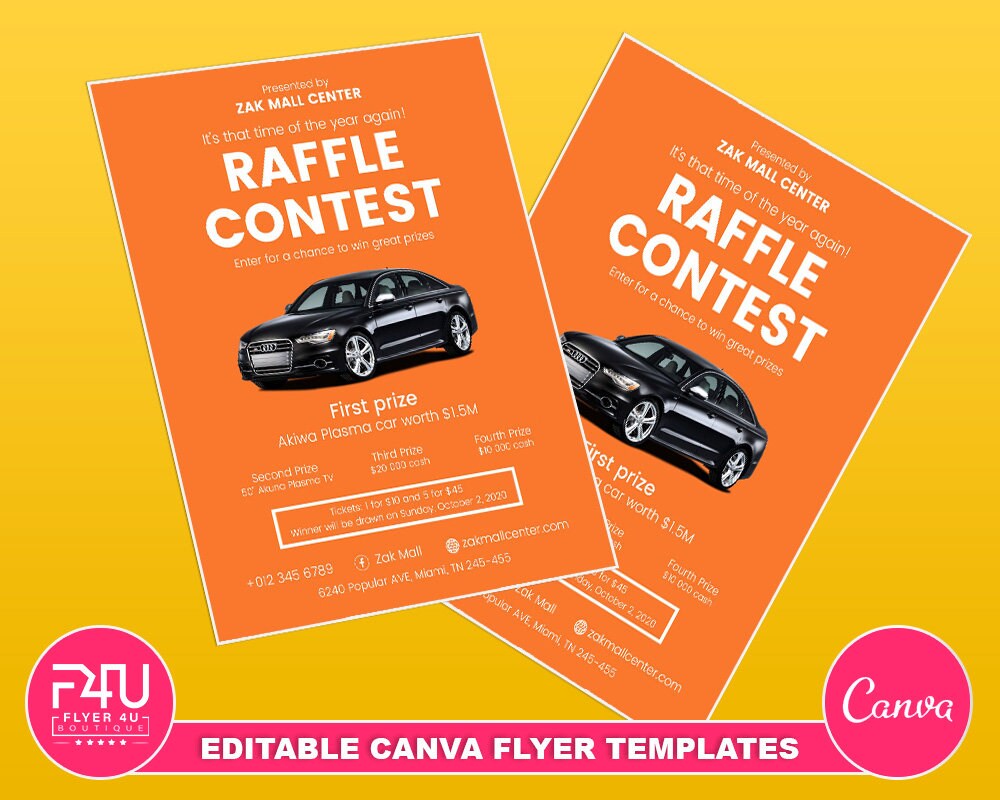 Raffle Flyer, DIY Canva Raffle Flyer Template 2022, Editable Canva US ...
