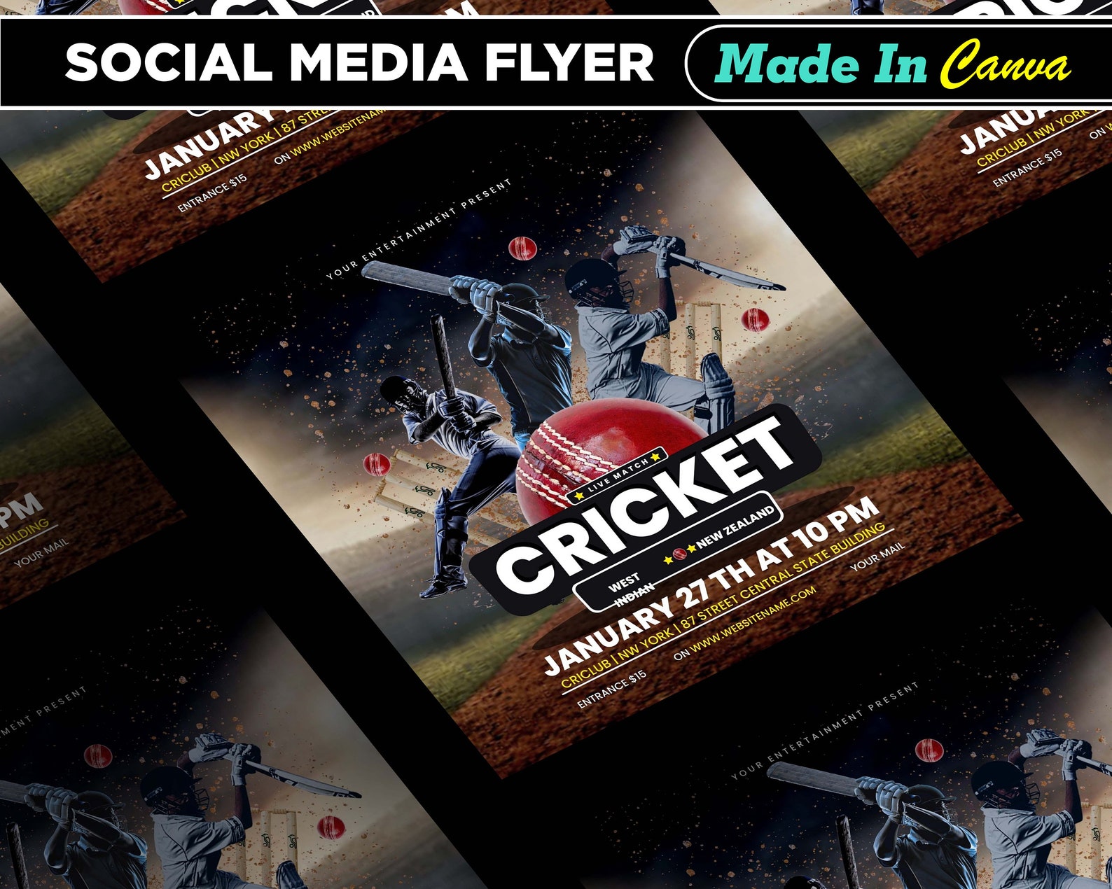 Cricket Tournament Flyer, DIY Canva Cricket Tournament Flyer Template ...