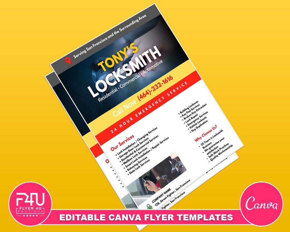 Locksmith Service Flyer, DIY Canva Locksmith Service Flyer Template ...