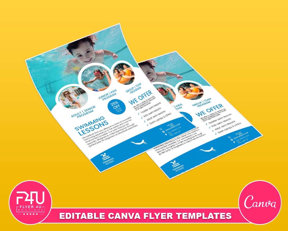 Swim Lessons Flyer, DIY Canva Swim Lessons Flyer Template 2022 ...