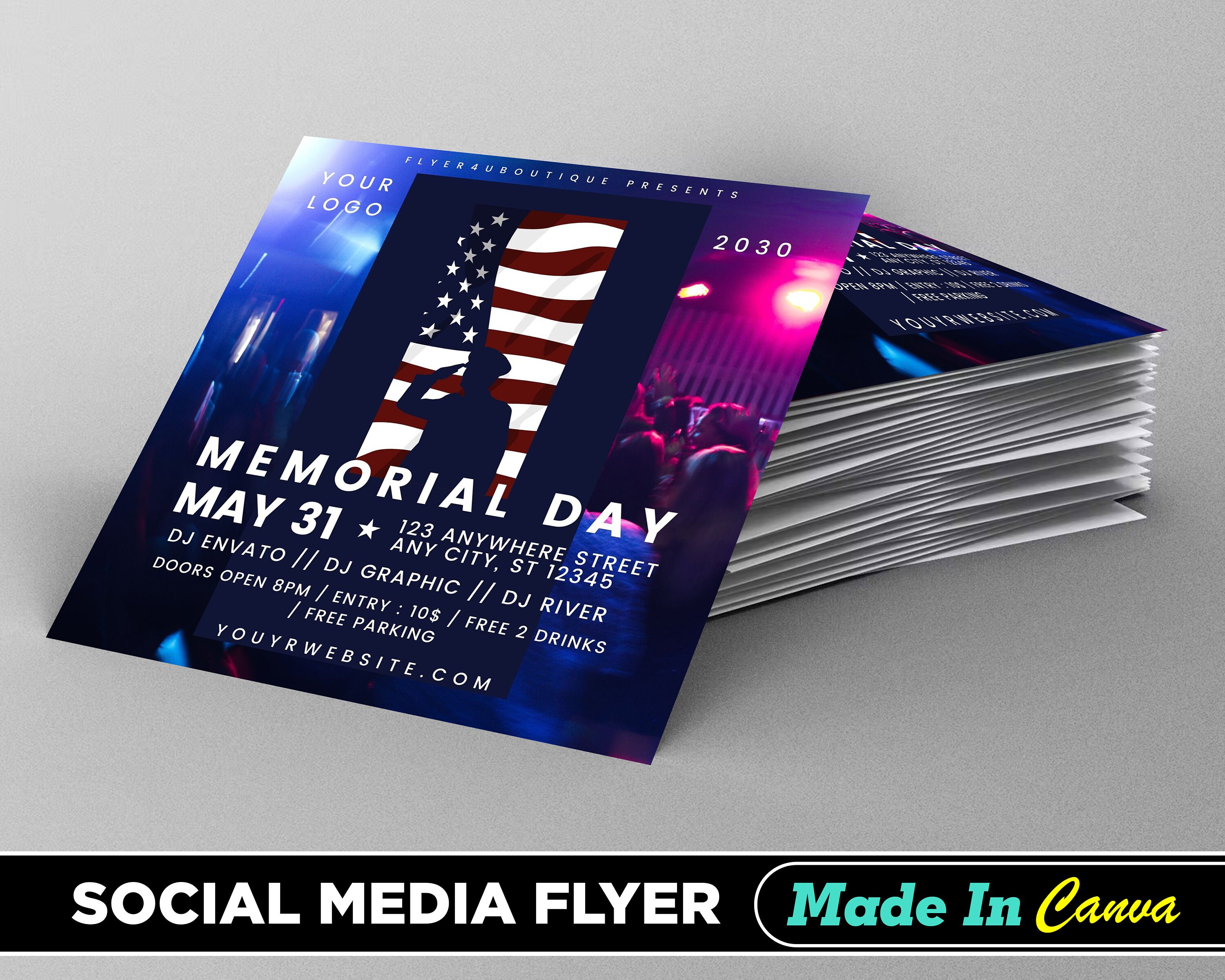Memorial Day Flyer, DIY Canva Memorial Day Nightclub Flyer Template ...