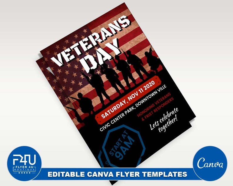 Veterans Day Flyer DIY Canva Veterans Day Flyer Template | Etsy