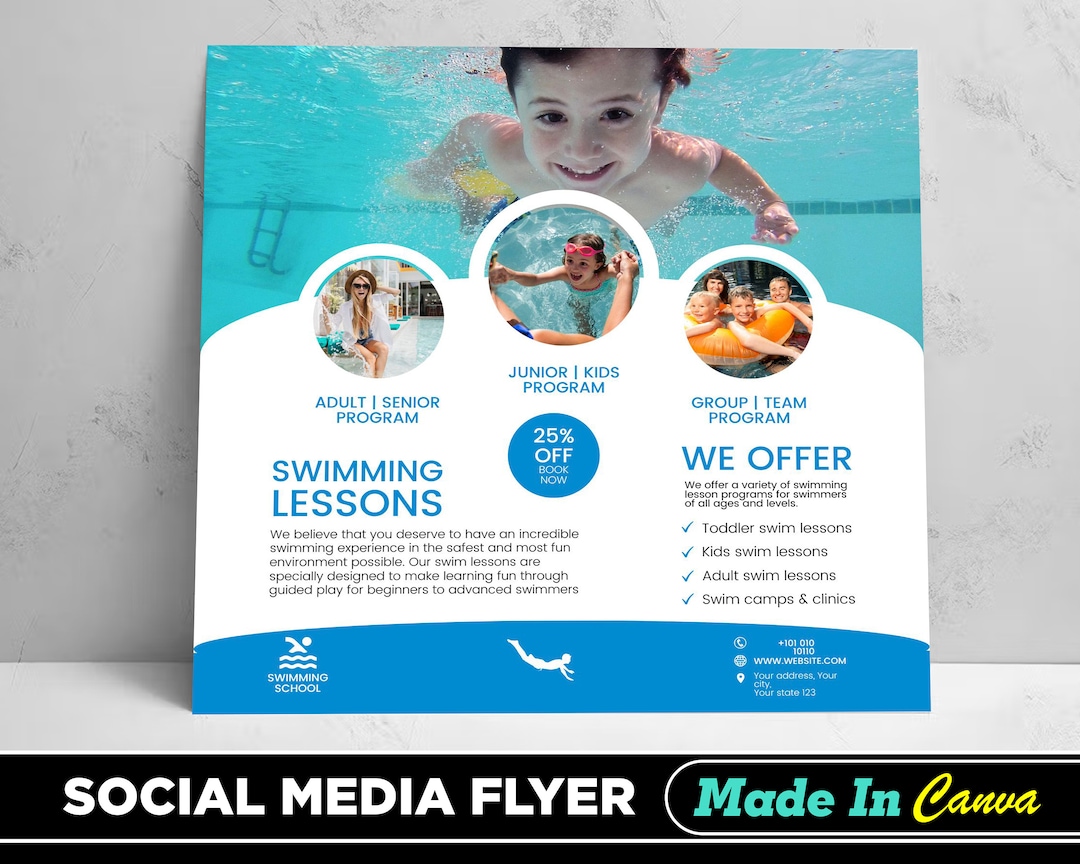 Swim Lessons Flyer, DIY Canva Swim Lessons Flyer Template, Editable ...