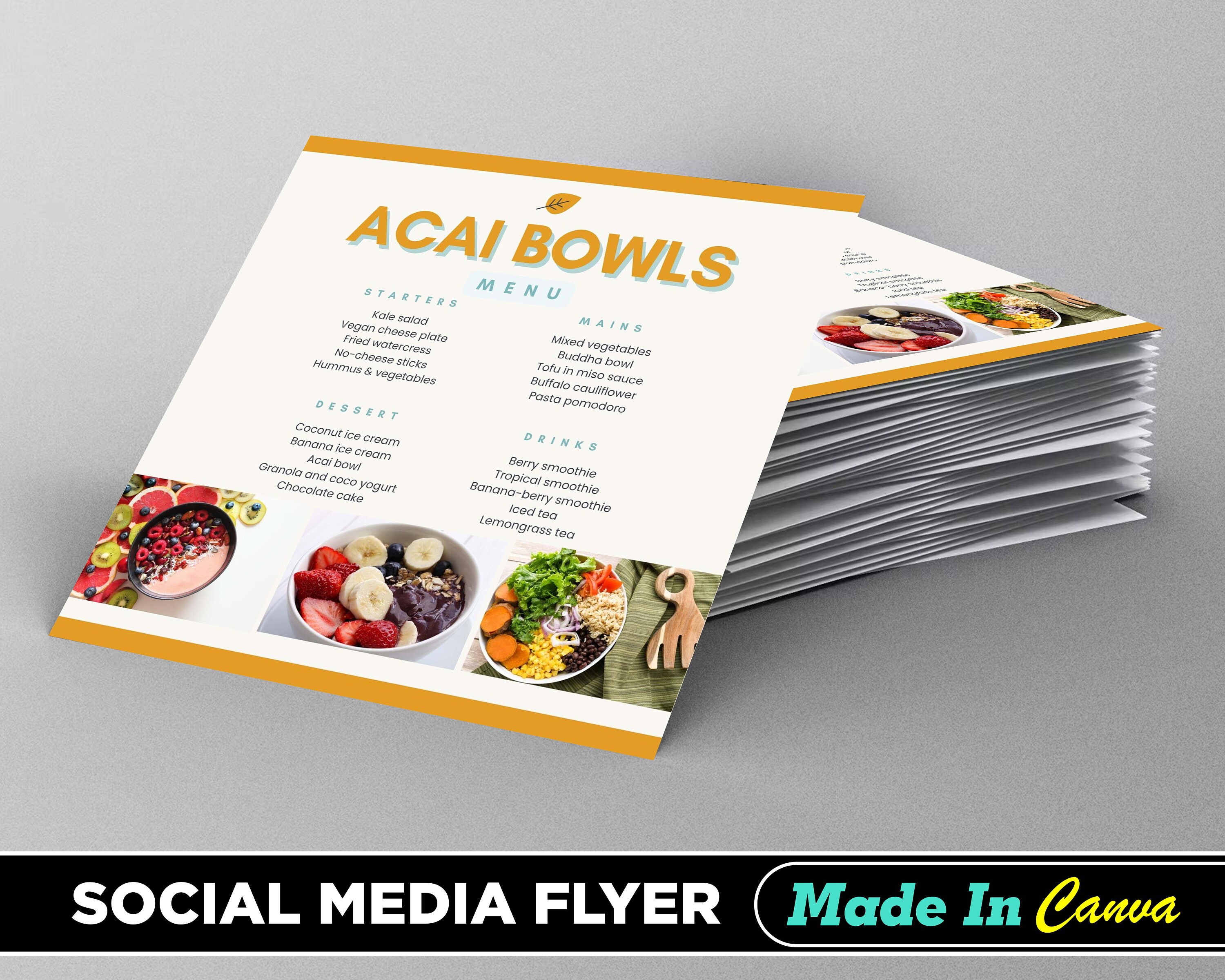 Acai Bowls Flyer, DIY Canva Acai Bowls Flyer Template 2022, Editable ...