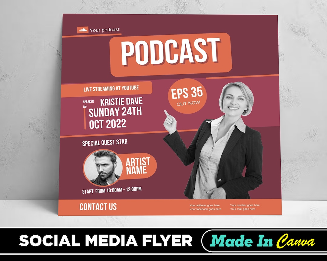 Podcast Streaming Flyer, DIY Canva Podcast Streaming Flyer Template, Editable Canva Social Media ...
