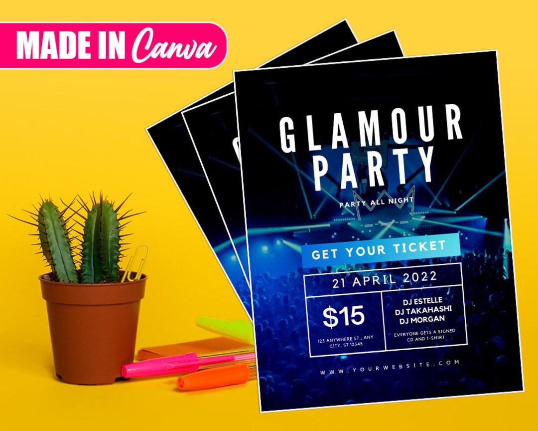 Glamour Party Flyer, DIY Canva Glamour Party Flyer Template, Editable ...
