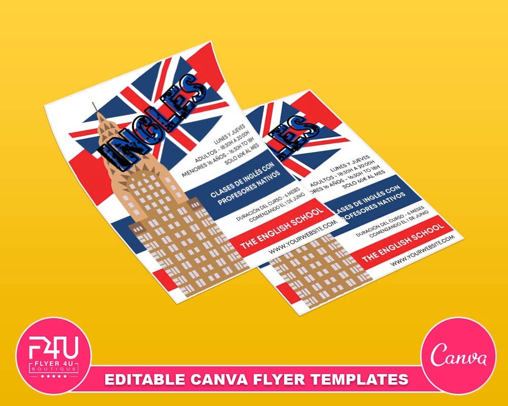 Clases De Ingles Flyer, DIY Canva Clases De Ingles Templates, Editable ...