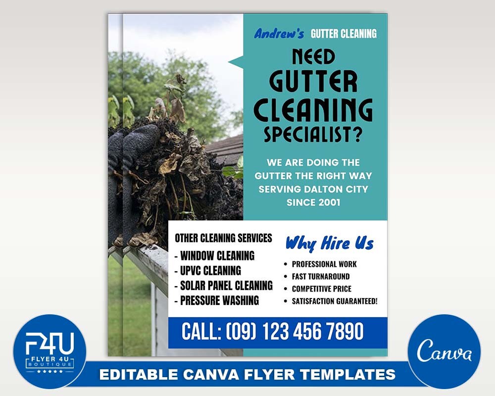 Gutter Cleaning Flyer, DIY Canva Gutter Cleaning Flyer Template 2022 ...