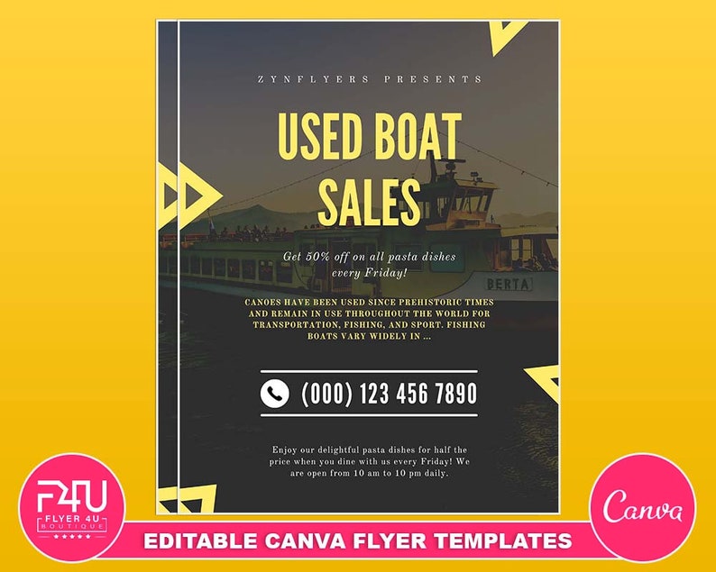 Used Boat Sales Flyer, DIY Canva Used Boat Sales Flyer Template 2022 ...