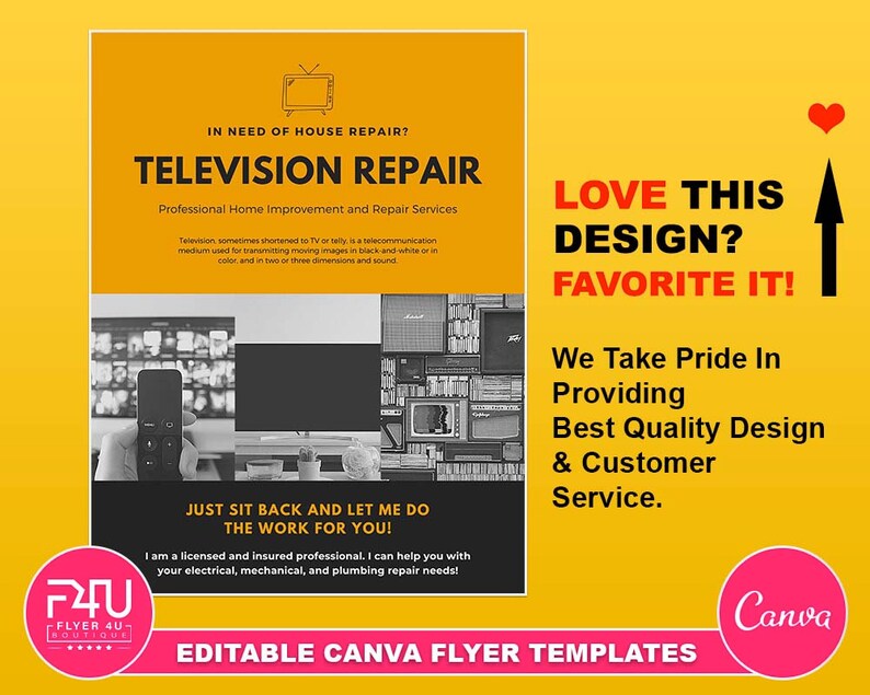 Television Repair Flyer DIY Canva Television Repair Flyer - Etsy