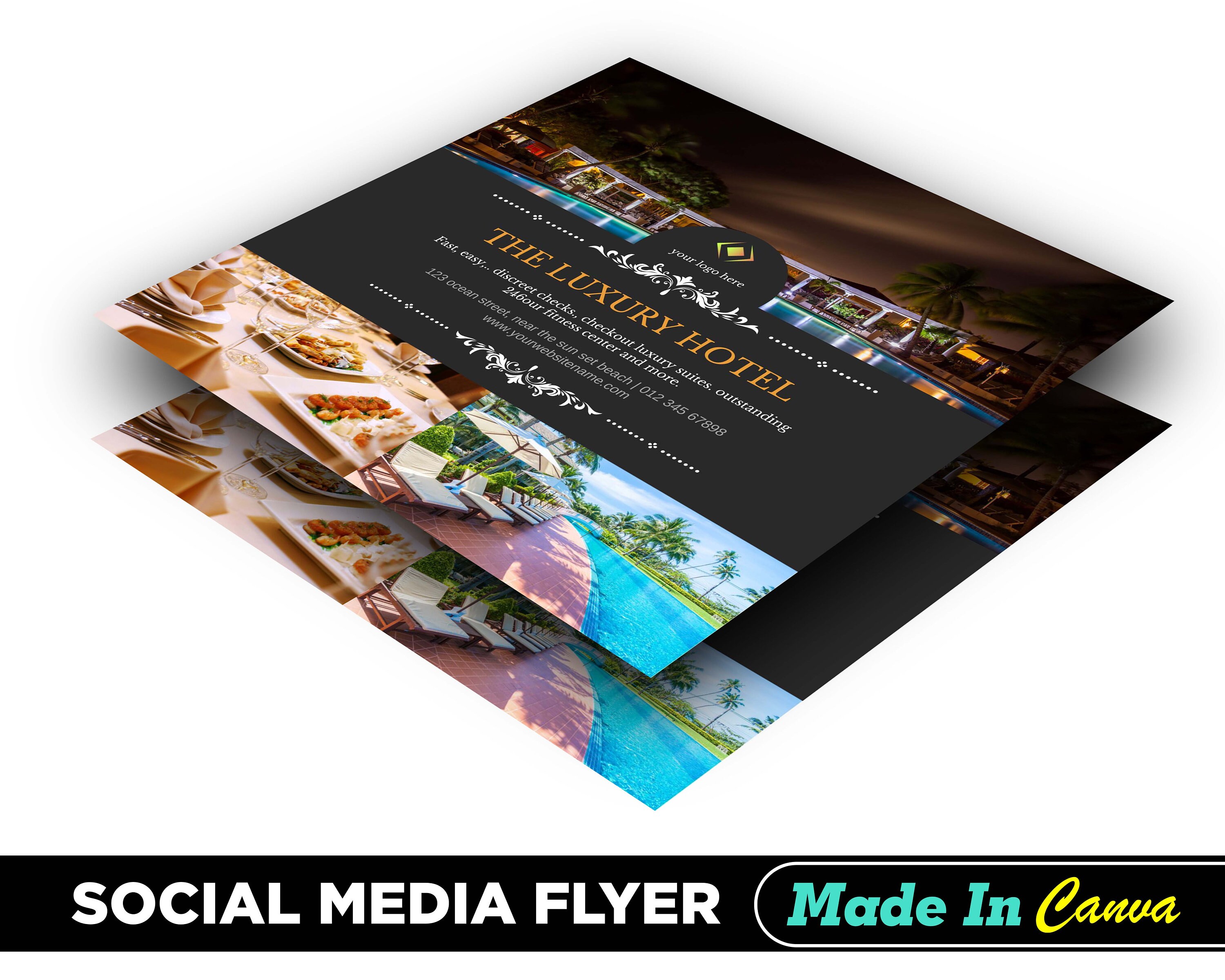 Luxury Hotel Flyer, DIY Canva Luxury Hotel Flyer Template, Editable ...